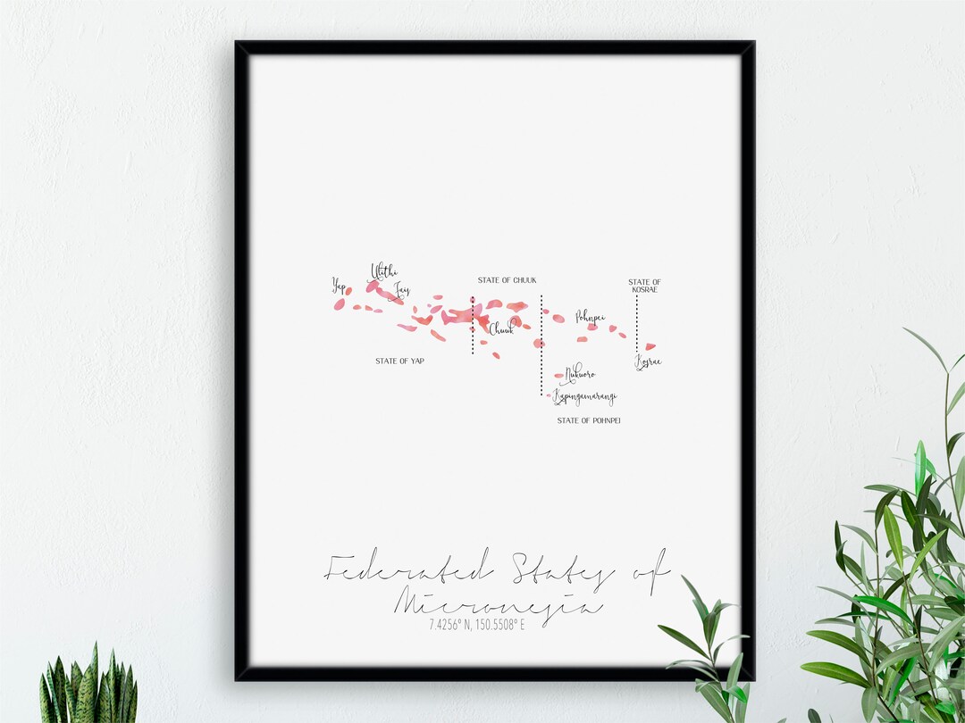 Federated States of Micronesia Map Portrait / Labelled Watercolour ...