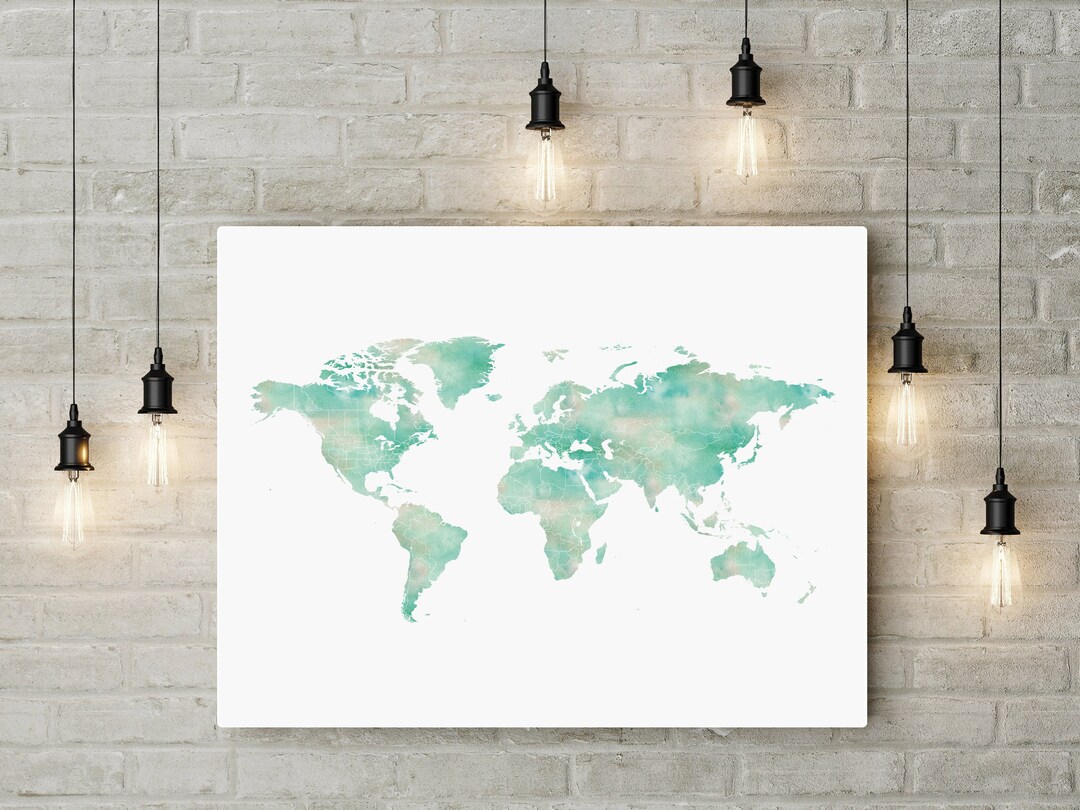 Digital Green Watercolour World Map Print (WCG7) - Etsy