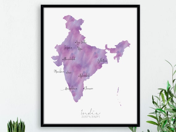 India Map Portrait / Labelled Watercolour / Digital or Printed | Etsy