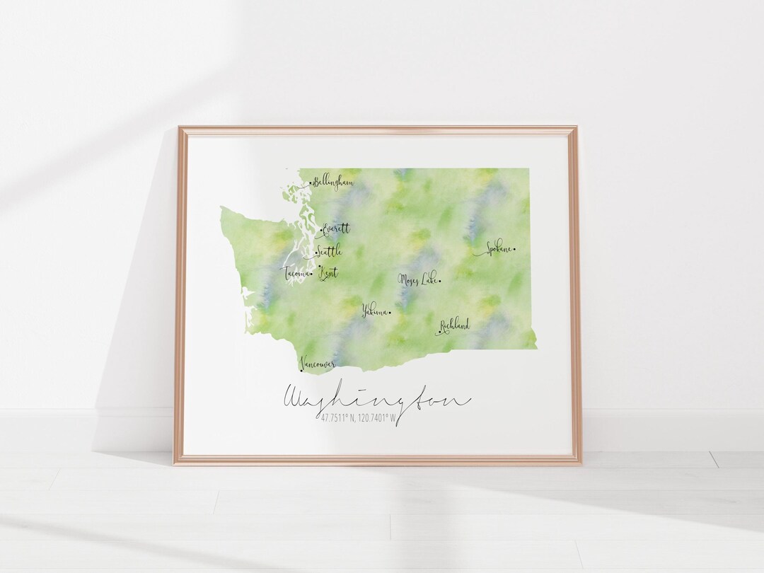 Washington State Map / USA / Labelled Watercolour / Digital or Printed ...