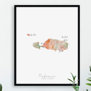 Rotuma Map Portrait / Labelled Watercolour / Digital or Printed Wall ...