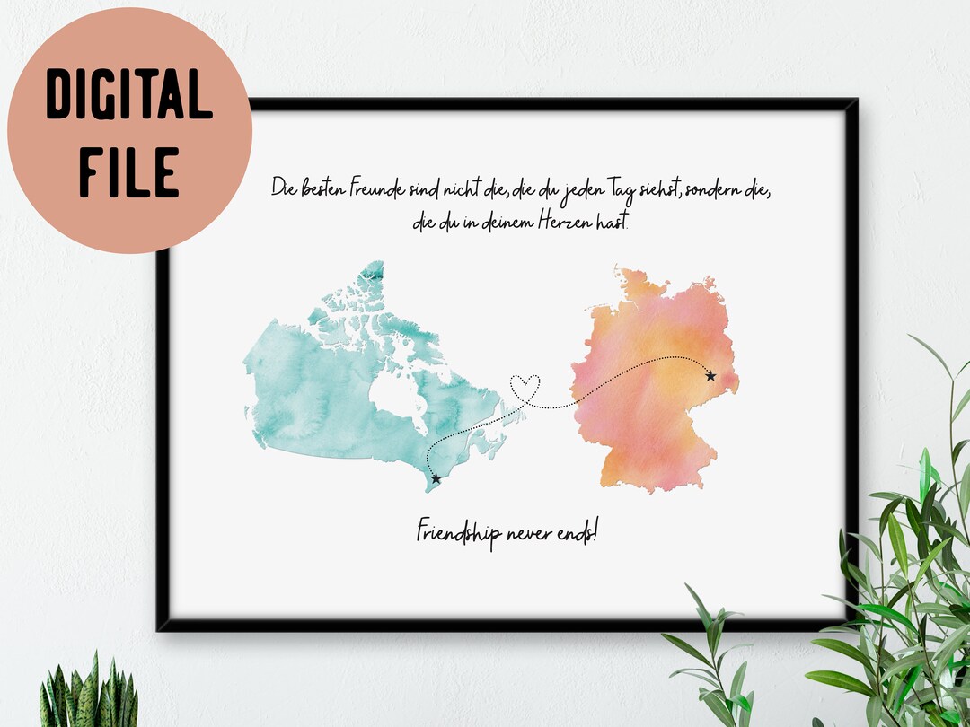 Digital Custom Long Distance Relationship (2 States/countries) Map ...