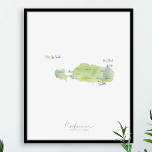 Rotuma Map Districts Portrait/ Labelled Watercolour / Digital or ...
