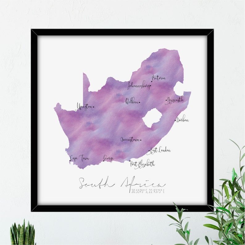 South Africa Map Portrait / Africa Labelled Watercolour / | Etsy