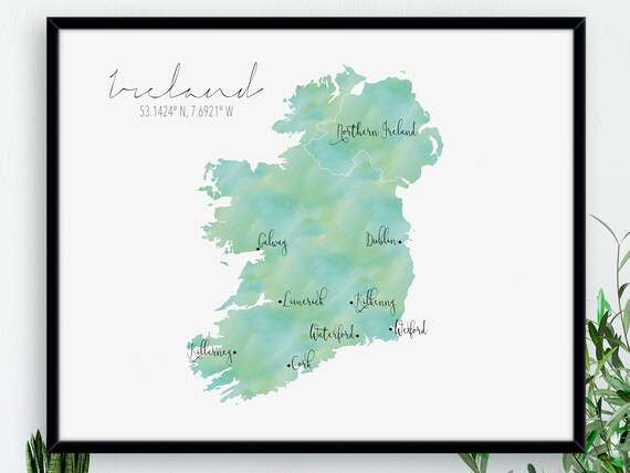 Ireland Map / Labelled Watercolour / Digital or Printed Wall | Etsy