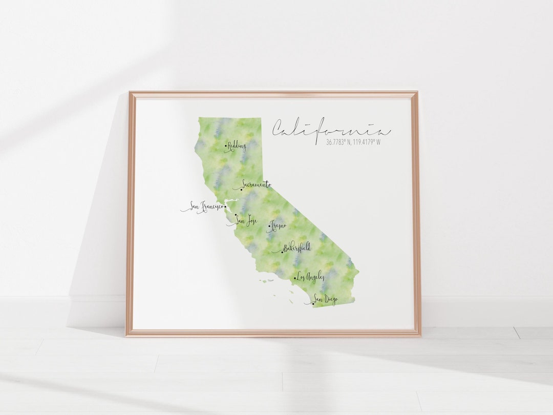 California Map / USA Map / Labelled Watercolour / Digital or Printed ...