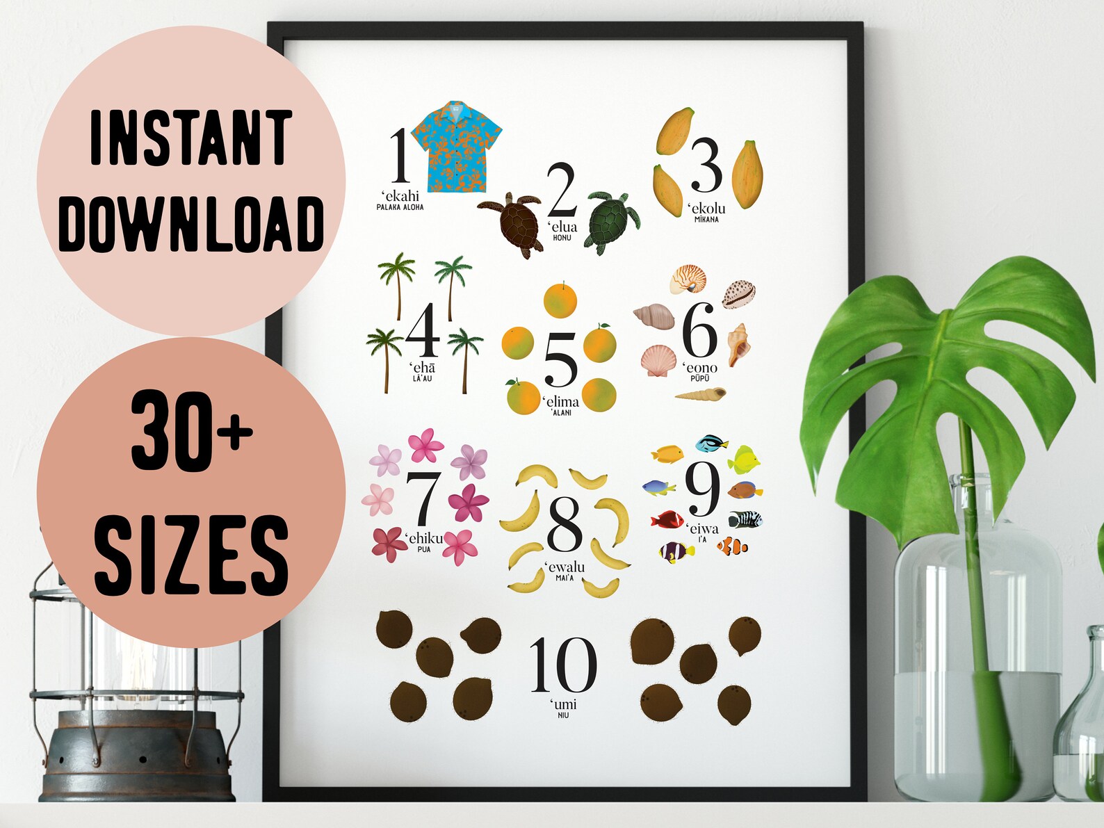 Hawaii Illustrated Numbers 1-10 Digital Print - Etsy