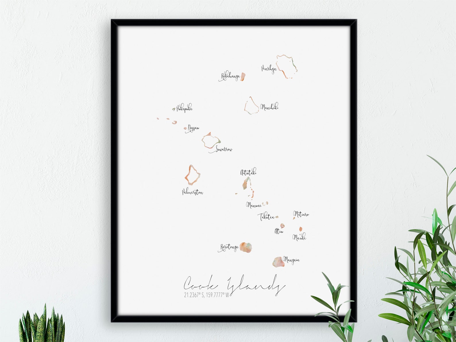 Cook Islands Map Portrait / Labelled Watercolour / Digital or | Etsy