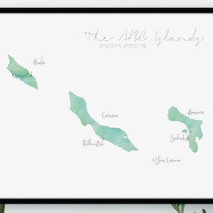 The ABC Islands Map - Aruba Bonaire Curaçao / Labelled Watercolour ...