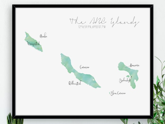 The ABC Islands Map Aruba Bonaire Curaçao / Labelled | Etsy