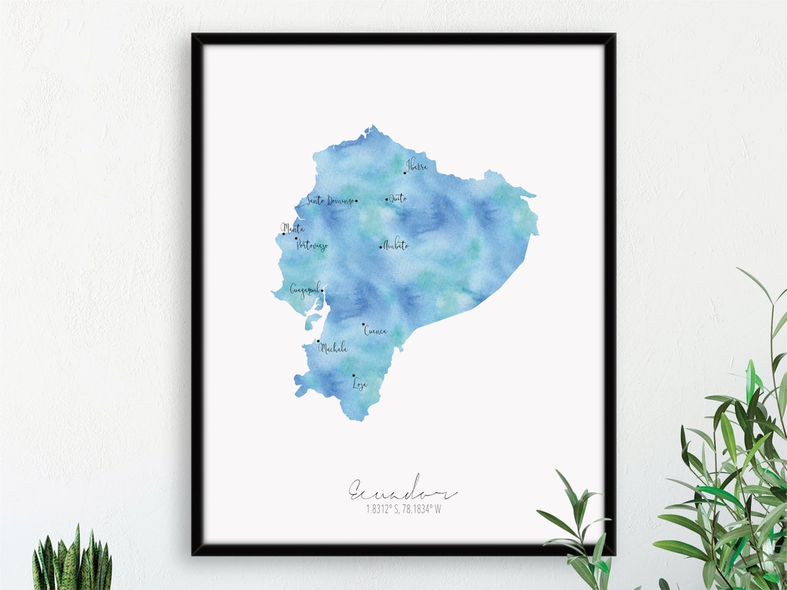 Ecuador Map Portrait / Labelled Watercolour / Digital or - Etsy
