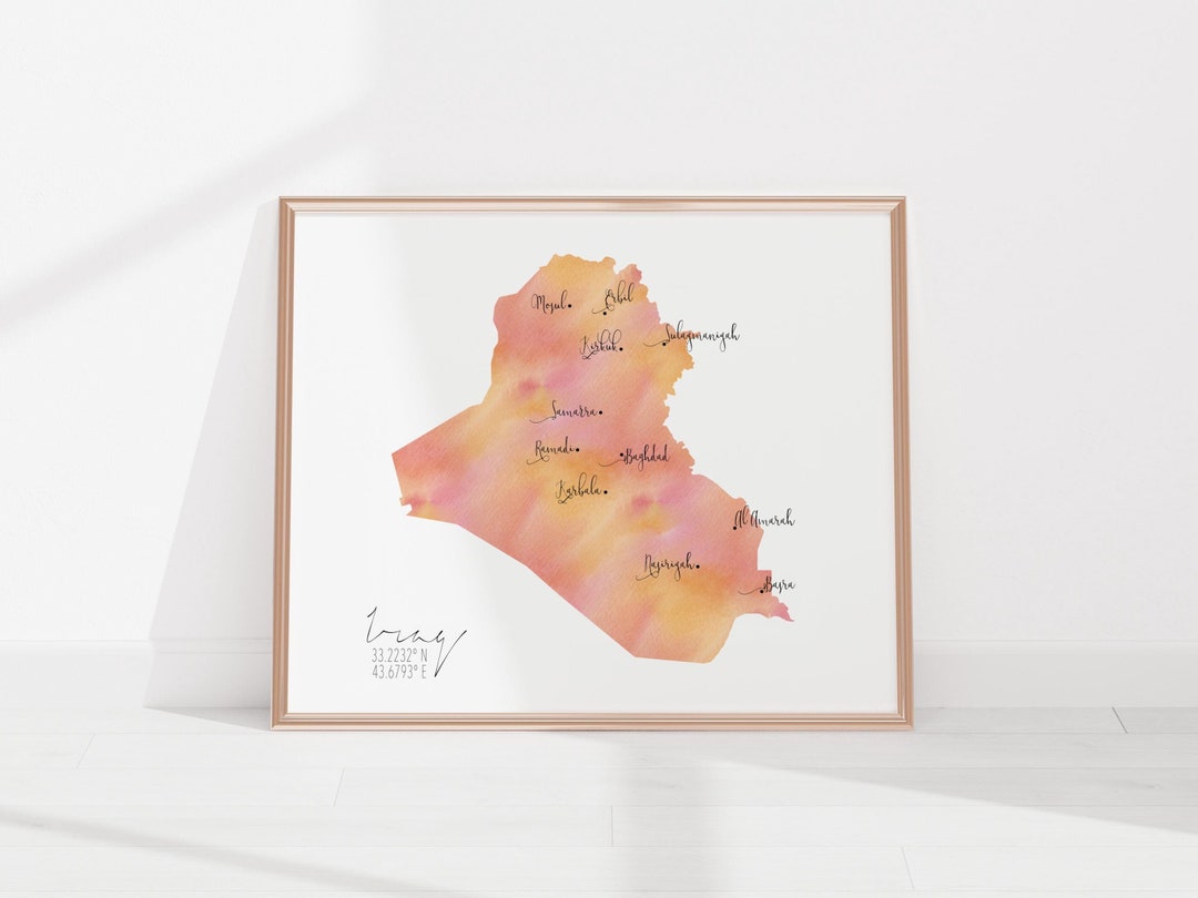 Iraq Map / Labelled Watercolour / Digital or Printed Wall Art / Large ...
