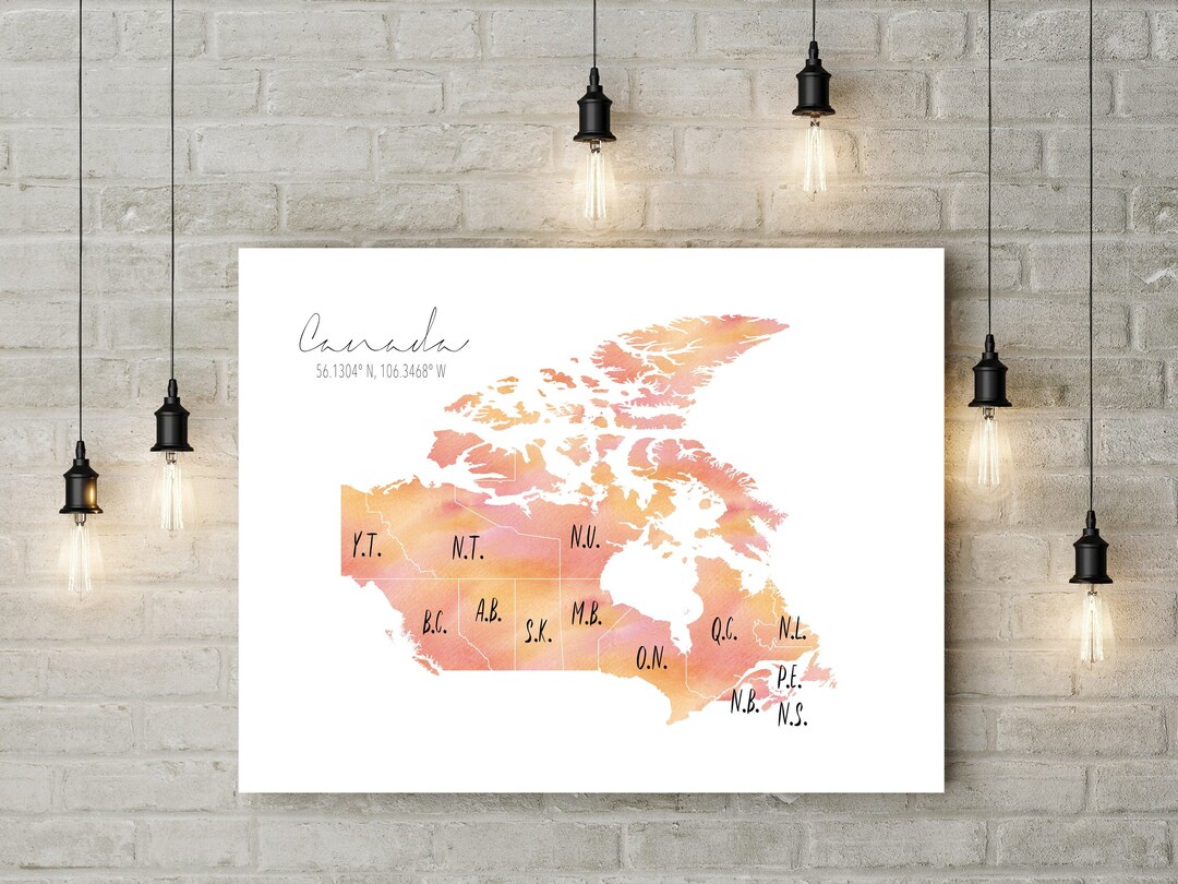 Digital Canada Provinces Watercolour Map Print - Etsy