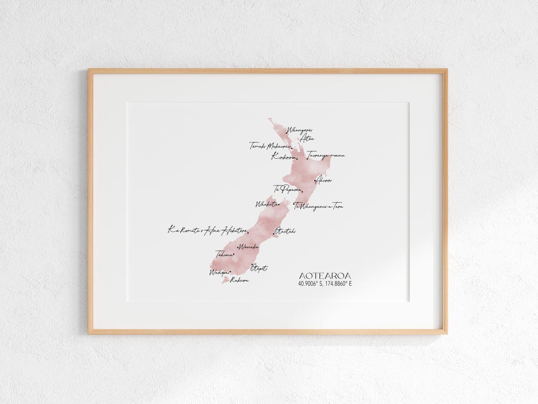 Mapa 2 de Aotearoa NZ / Mapa Maori de Te Reo / Arte em aquarela de ...