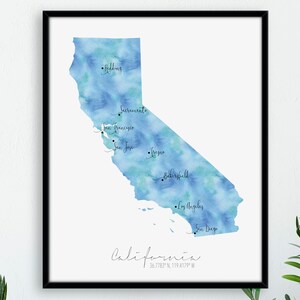 California Map USA Portrait / Labelled Watercolour / Digital or Printed ...