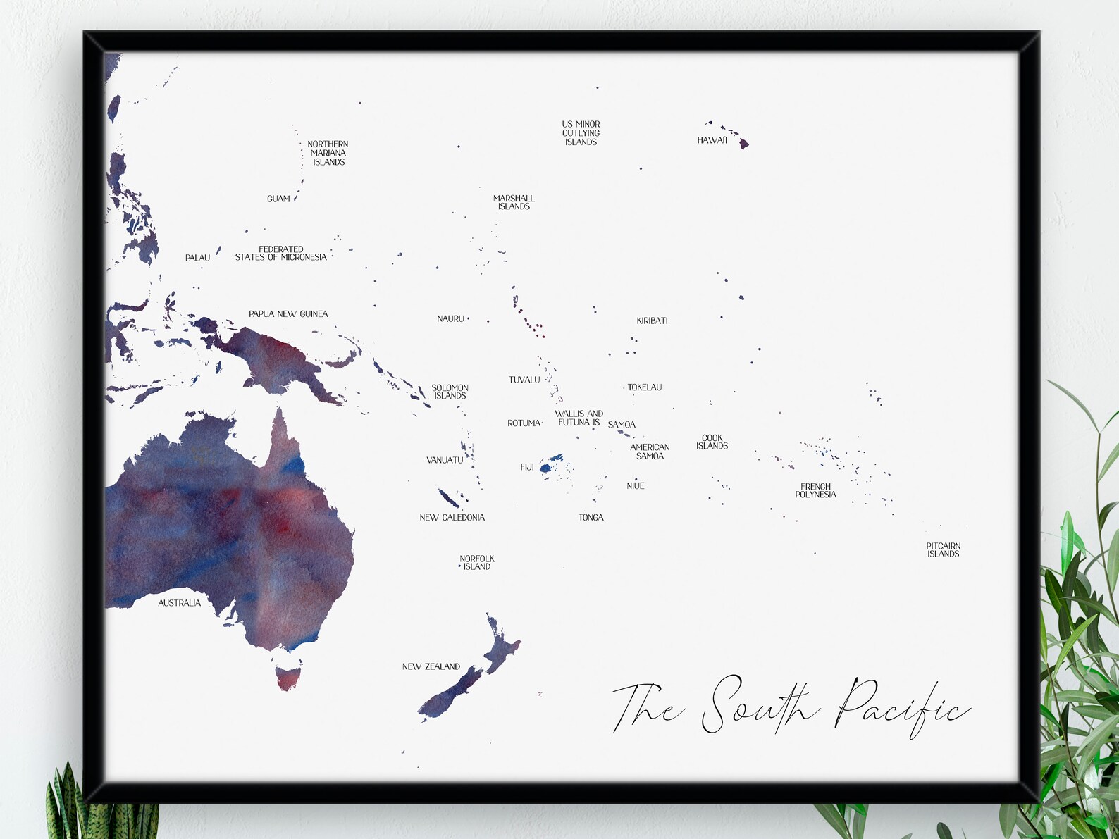 The South Pacific Map / Labelled Watercolour / Digital or | Etsy