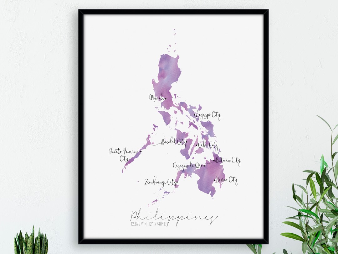 Philippines Map Portrait / Labelled Watercolour / Digital or Printed ...