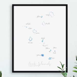Cook Islands Map Portrait / Labelled Watercolour / Digital or Printed ...