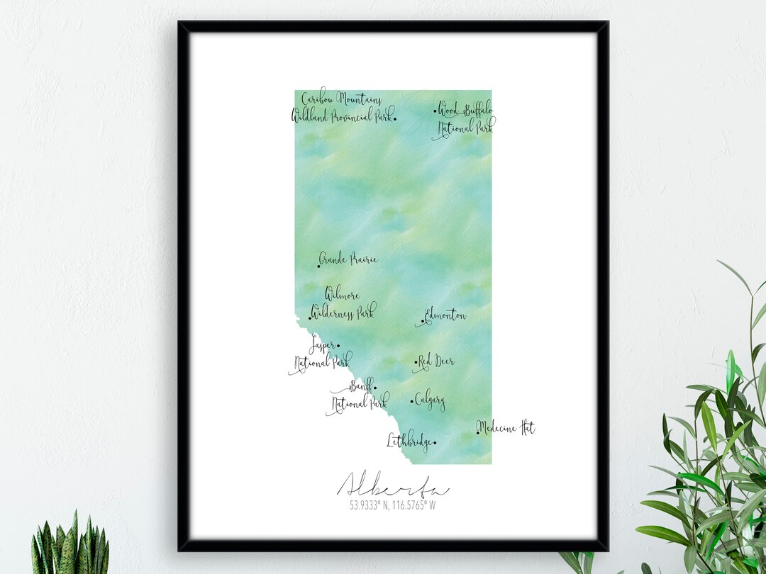 Alberta Canada Map Portrait / Labelled Watercolour / Digital or Printed ...