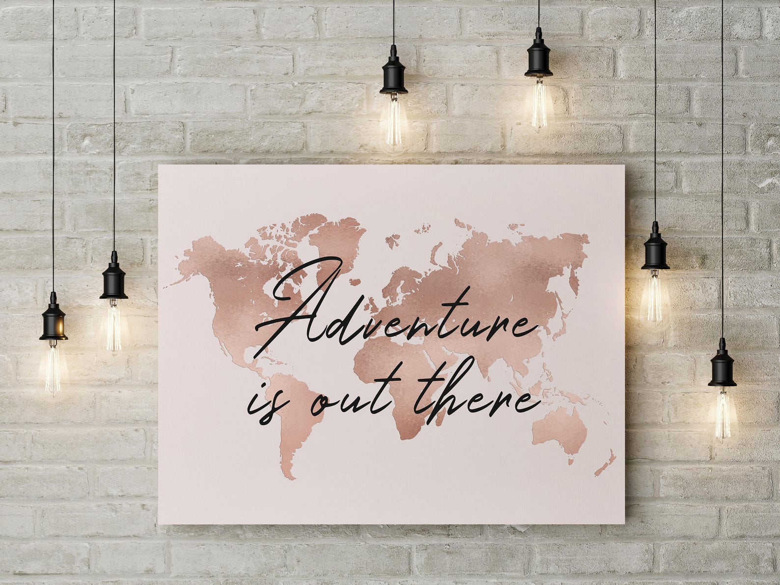 Rose Gold World Map Quote Print - Digital or Giclee Print - Map of the ...