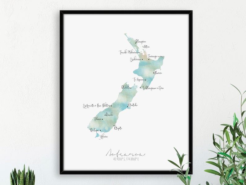 Aotearoa Map Portrait / Maori Place Names / Labelled Watercolour ...
