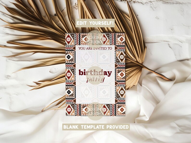 Tapa Masi Nesian Birthday Invitation Blank Printable - Josua Pattern ...