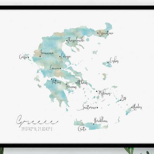 Greece Map / Labelled Watercolour / Digital or Printed Wall | Etsy