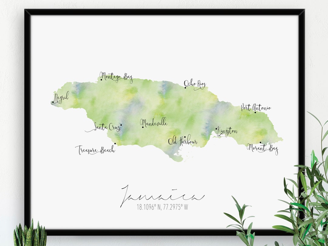 Jamaica Map / Labelled Watercolour / Digital or Printed Wall Art ...