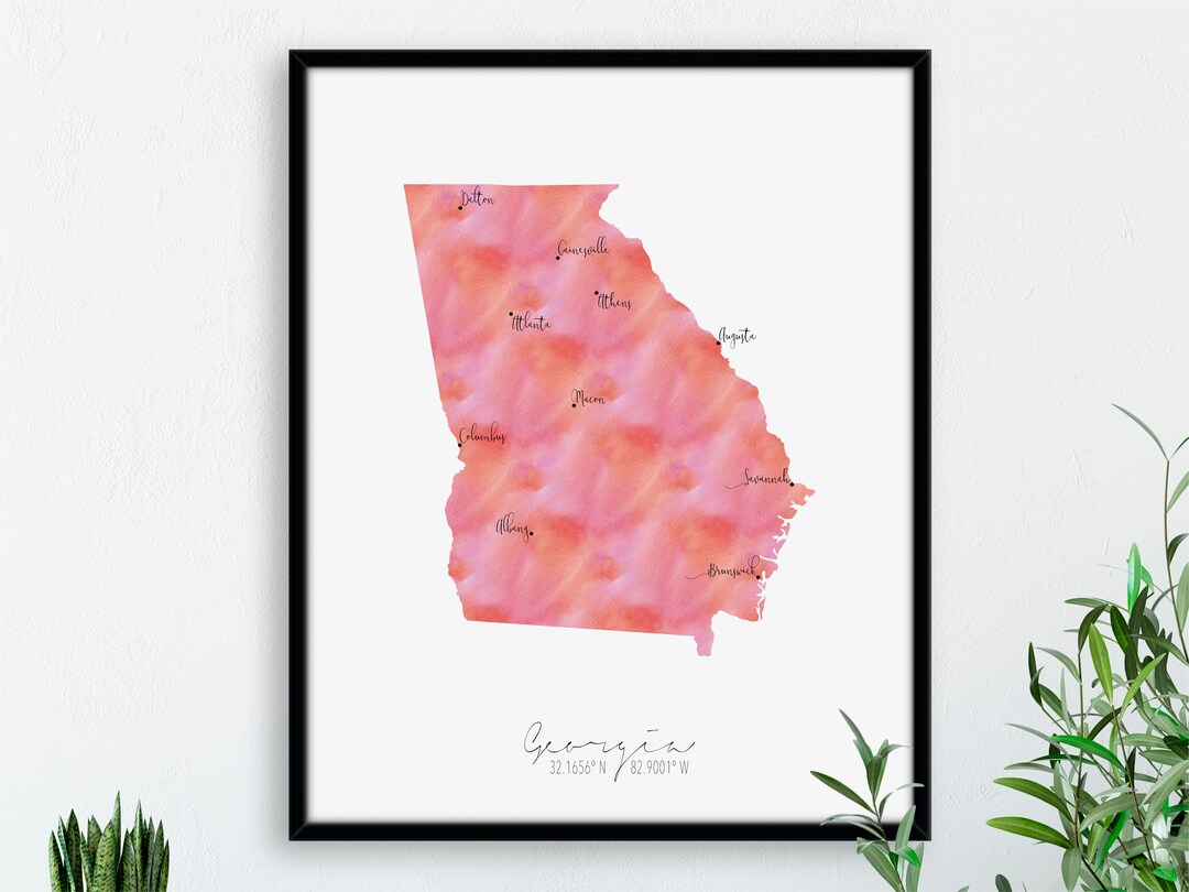 Georgia Map USA Portrait / Labelled Watercolour / Digital or Printed ...