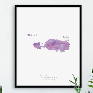 Rotuma Map Districts Portrait/ Labelled Watercolour / Digital or ...