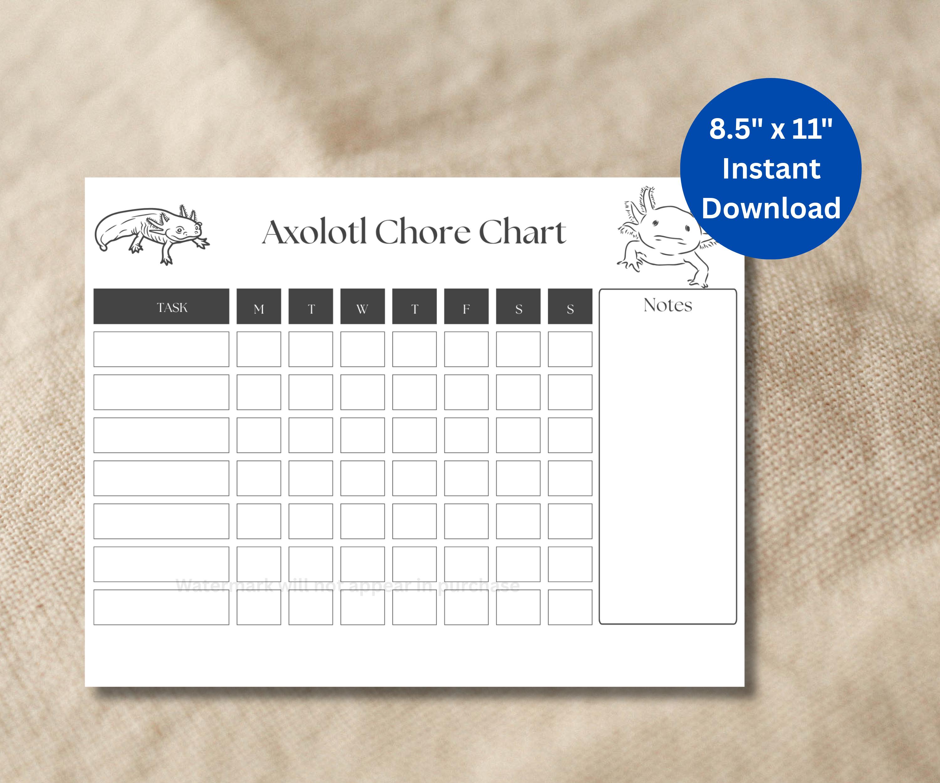 Axolotl Care Chart Printable Download, Care Tracker, Axolotl Feeding ...