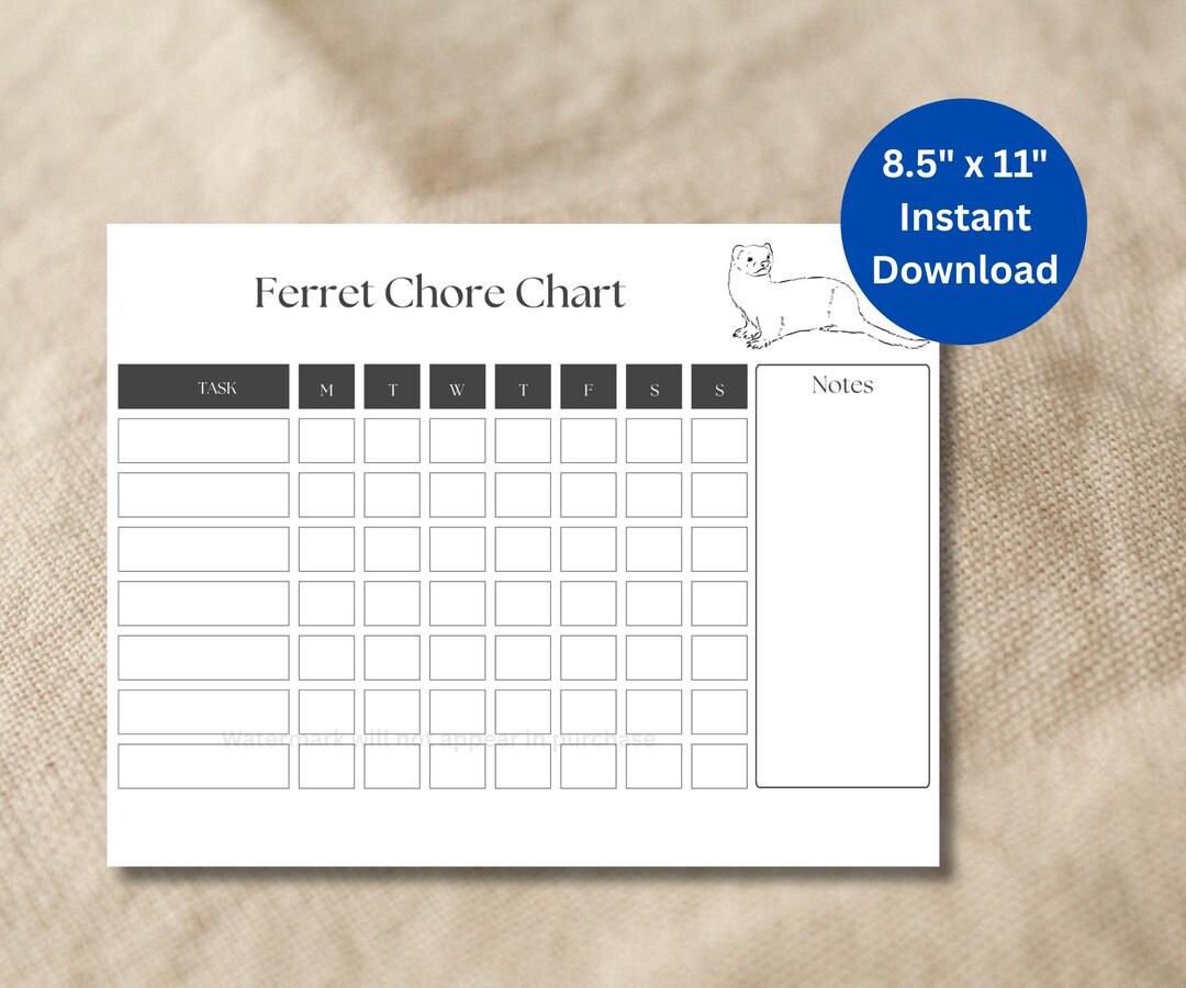 Ferret Care Chart Printable Download, Care Tracker, Ferret Feeding ...