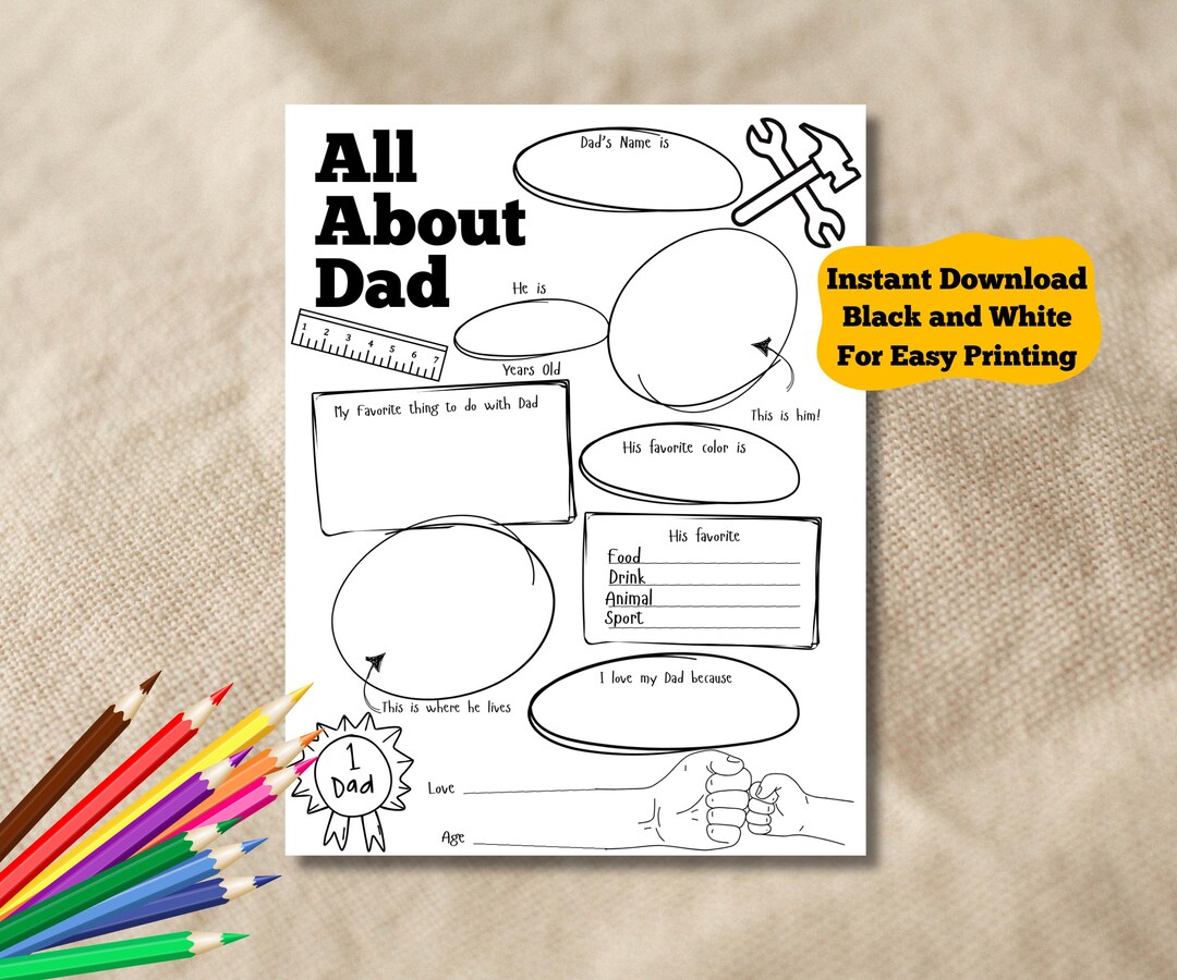 All About My Dad Printable Questionnaire Dad Gift From Kids, DIY ...