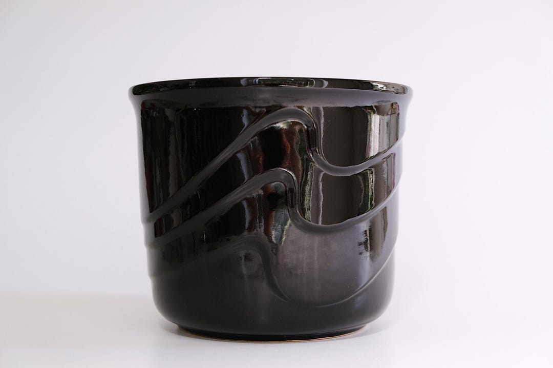 Vintage Postmodern Design Pottery Planter 80s Scheurich Ceramic Black ...