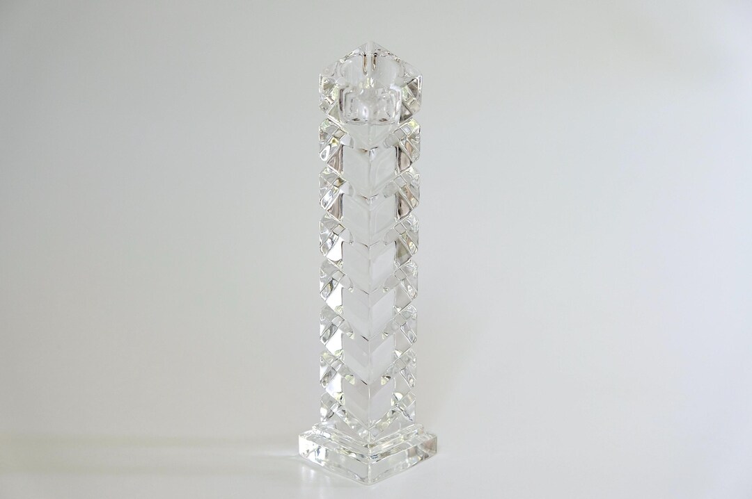 Vintage Modernist Crystal Glass Candlestick Cubist Candle Holder ...