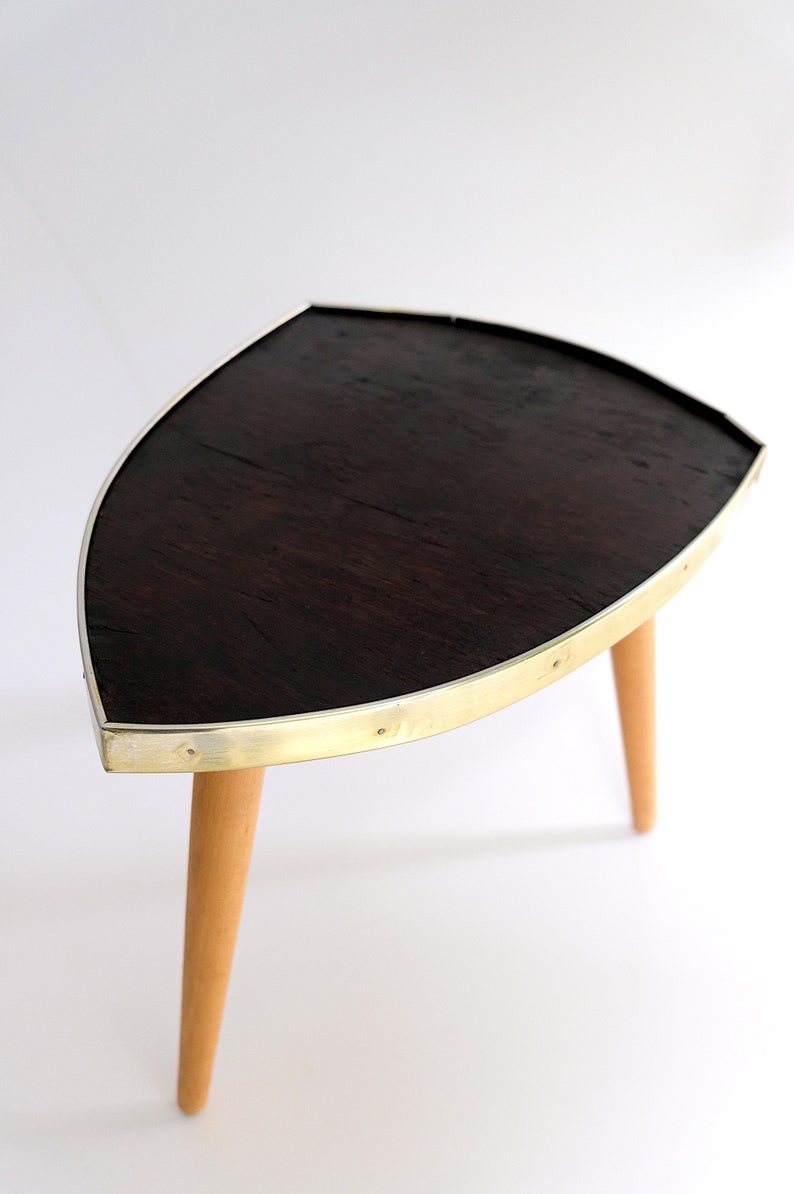 Vintage 50s Kidney Table Triangle Flower Stool Stool Solid Wood Tripod ...
