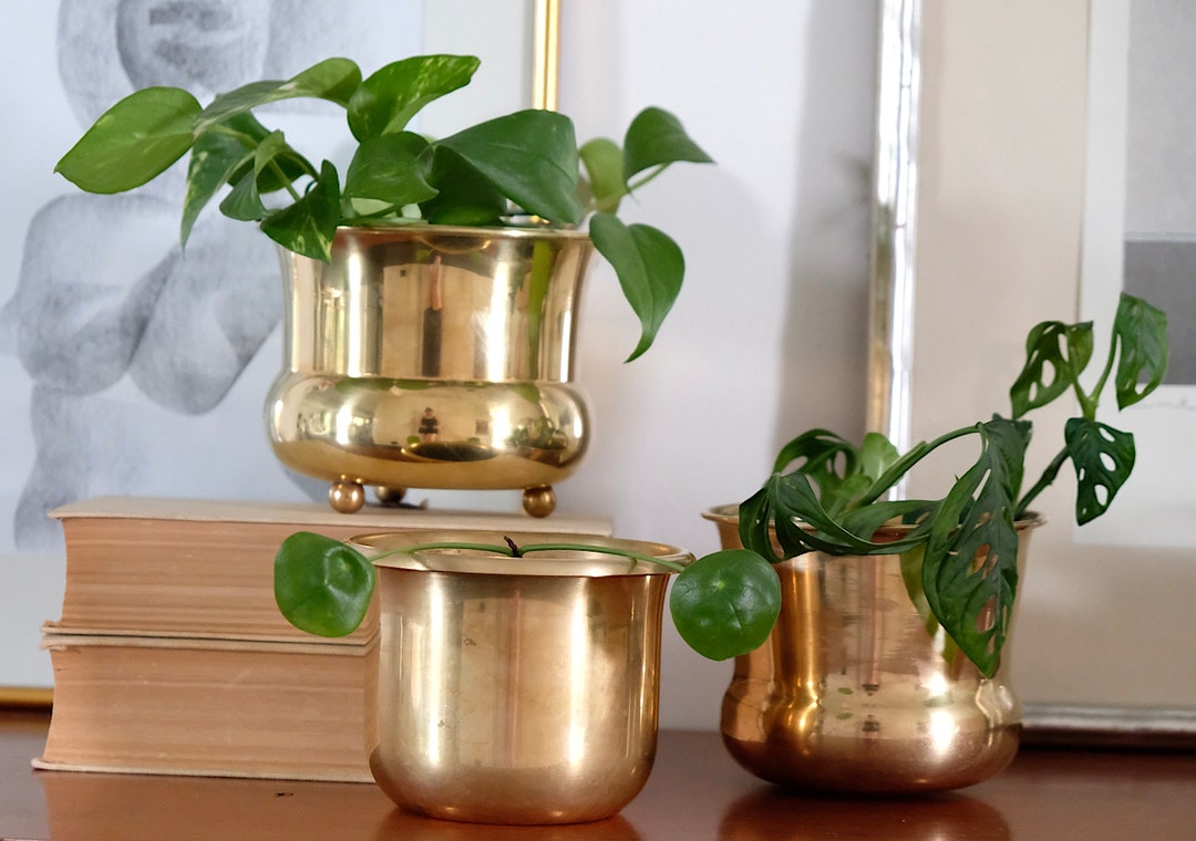 Vintage 50s Flower Pot Planter Handmade Planter Design Home Decor Brass ...