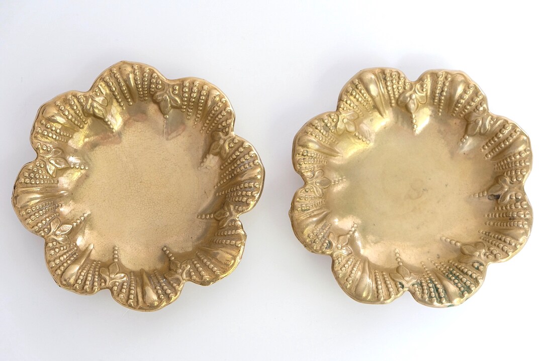 Vintage Brass Plate Flowers Bowl Jewelry Plate Candle Plate Storage ...