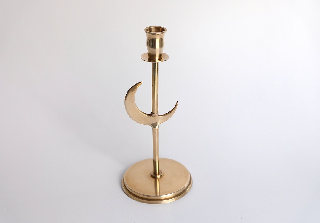 Vintage Brass Candlestick Moon Crescent Candlestick Large Solid ...