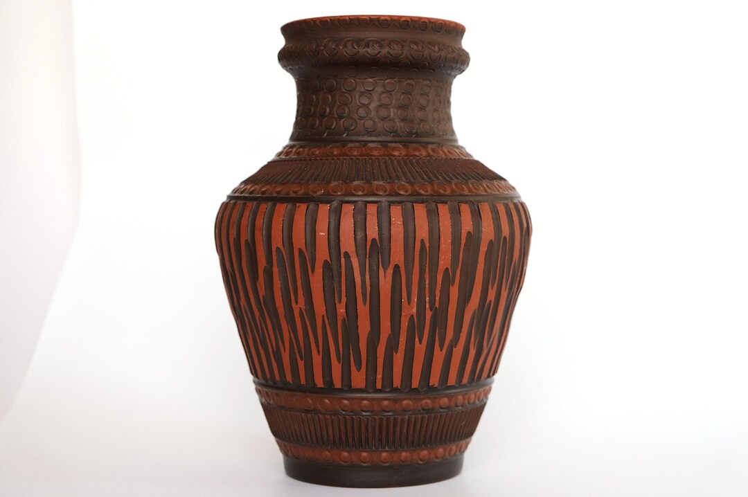 EIWA Ceramic Sgraffito Carving Relief Incised Decor Vase Large ...