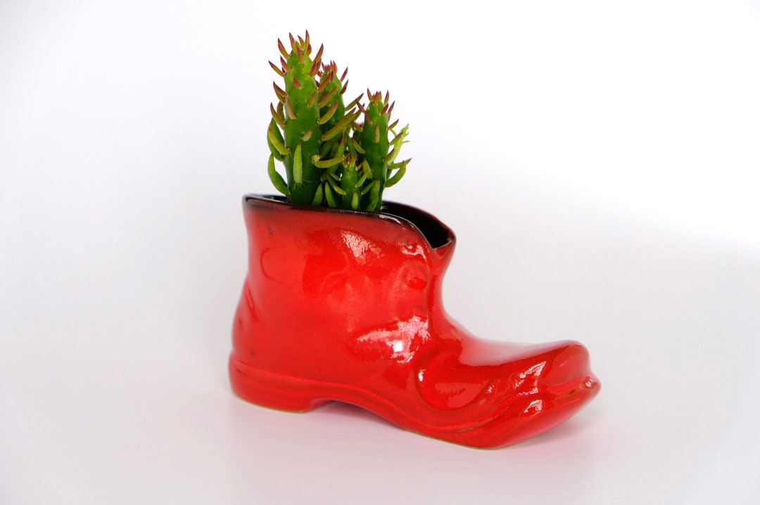 60s Vintage Ceramic Mini Flower Pot Shoe Boot Vase Cacti Succulents Elf ...