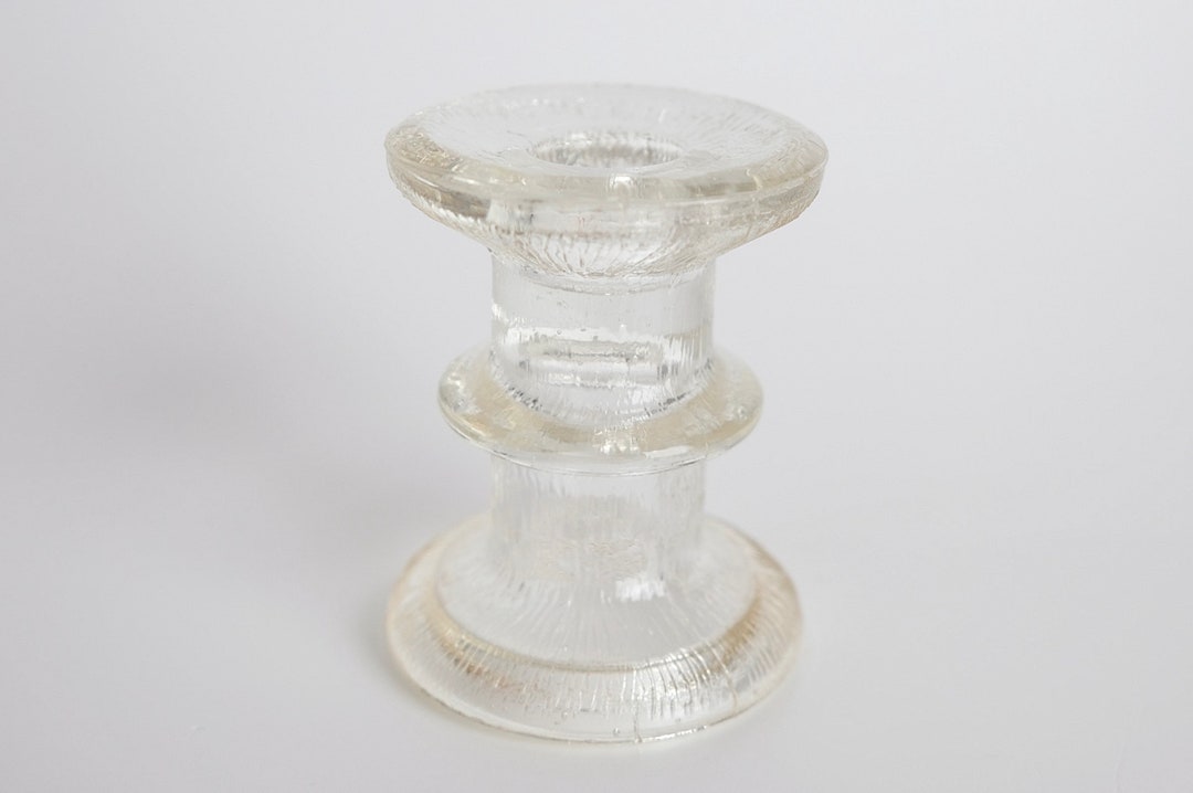 Vintage 70s Ingrid Glass Candlestick Ice Glass Candle Holder Decoration ...
