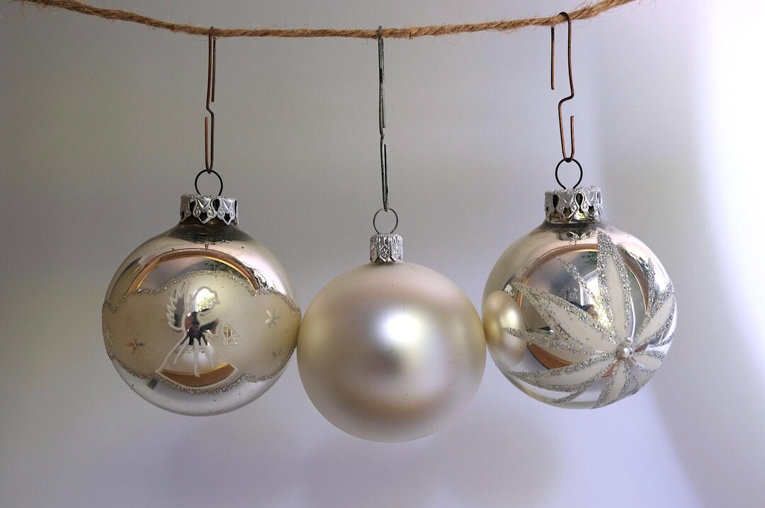 Set of 6 Vintage Balls West Germany Christmas Tree Balls Silver Hand ...