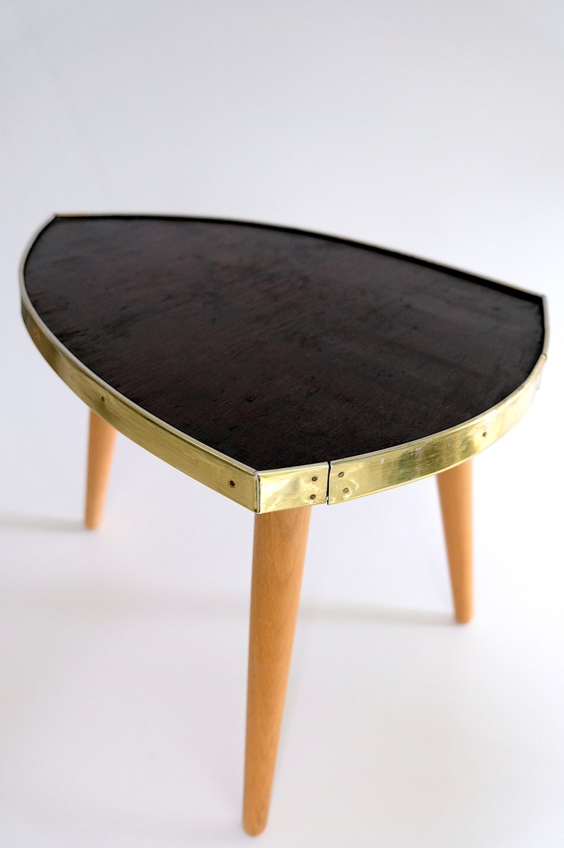 Vintage 50s Kidney Table Triangle Flower Stool Stool Solid Wood Tripod ...