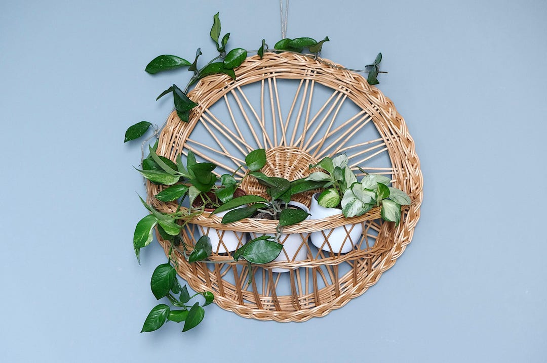 Vintage 70s Basket Large Wall Basket Shelf sun Woven Plants Hanging ...