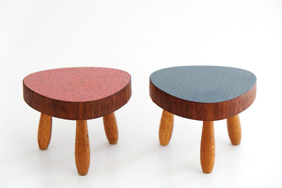 Vintage 50s Mini Kidney Table Triangle Flower Stool Wooden Tripod ...