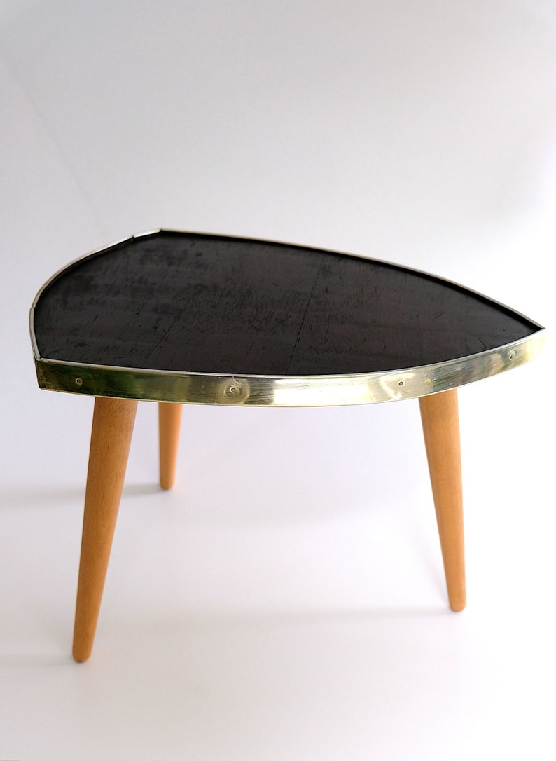Vintage 50s Kidney Table Triangle Flower Stool Stool Solid Wood Tripod ...