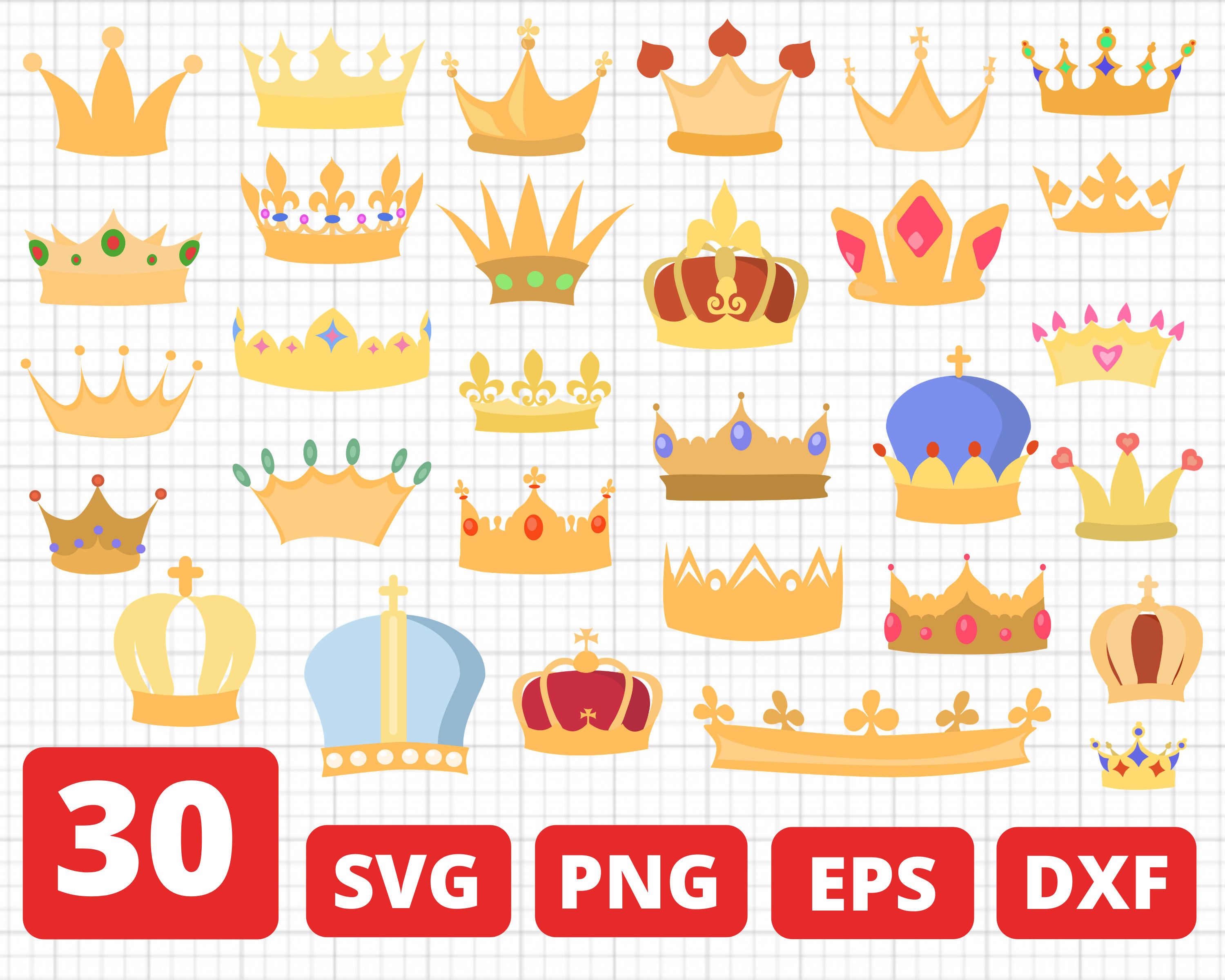 30 CROWN SVG BUNDLE / corona del rey svg / corona real svg | Etsy México