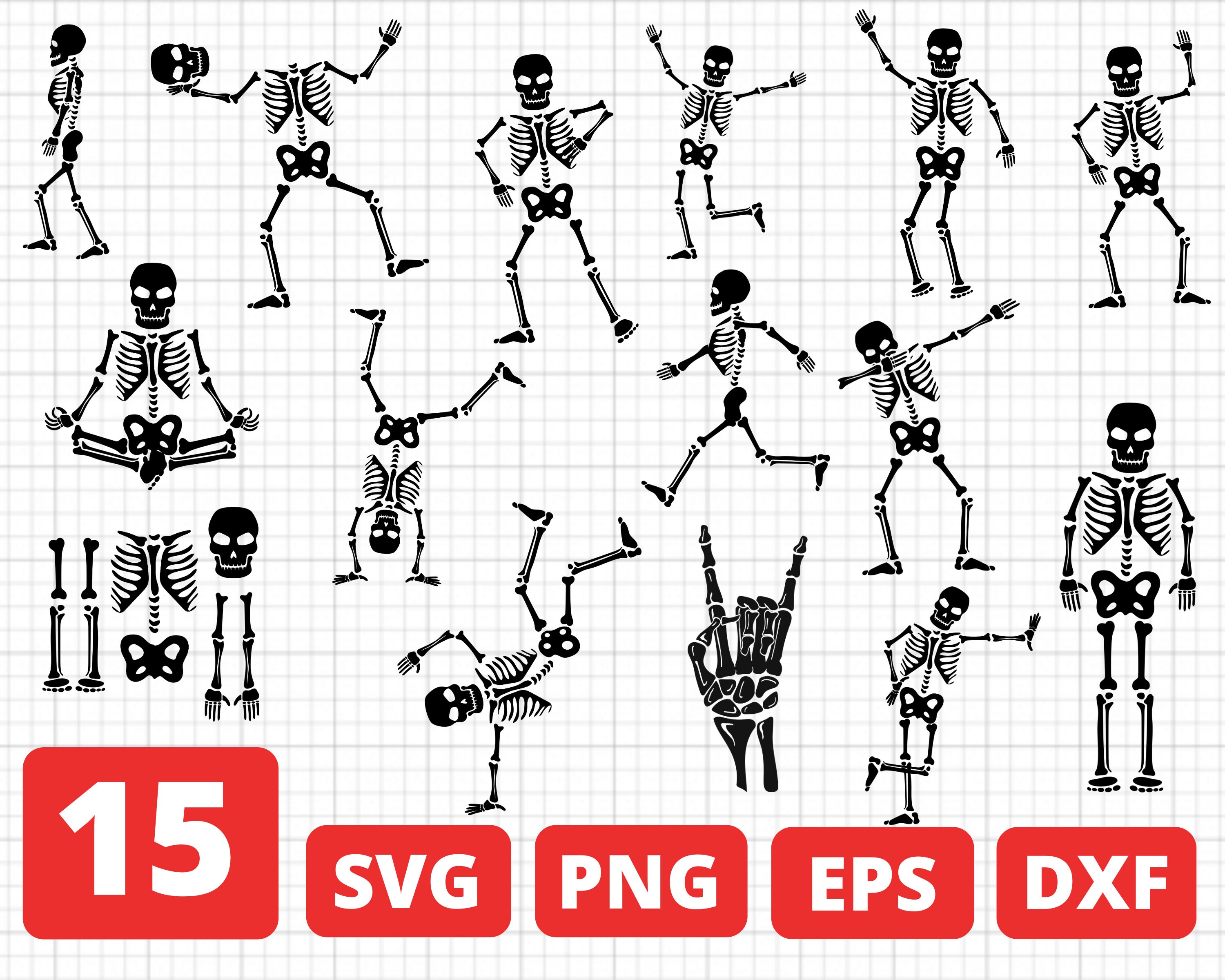 15 SKELETON SVG BUNDLE Skull Svg Halloween Svg Bones Svg | Etsy
