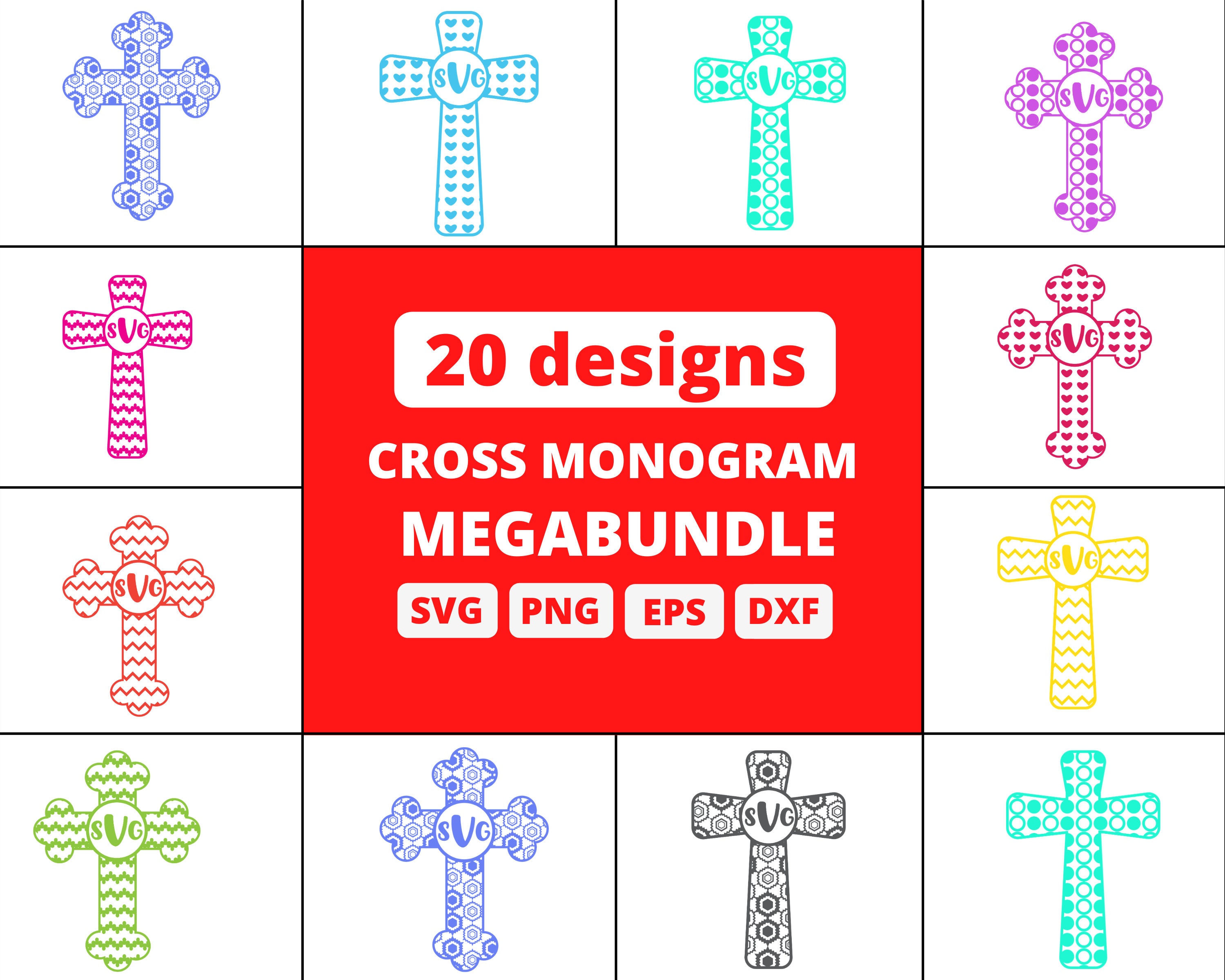 20 Cross MONOGRAM SVG BUNDLE circle monogram svg instant | Etsy